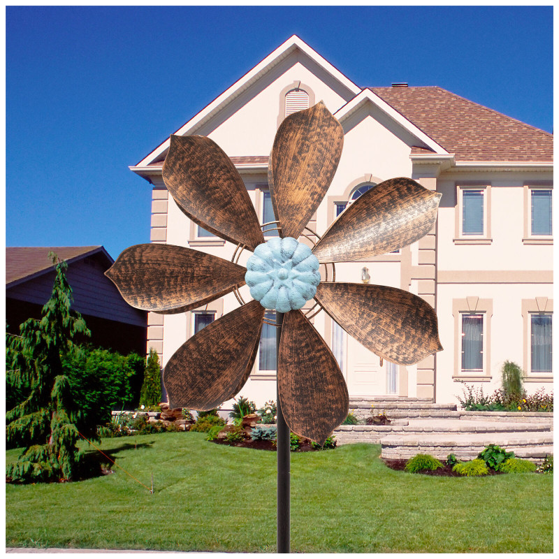 Classical Flower Wind Spinner Large Metal Wind Sculpture For Garden ...